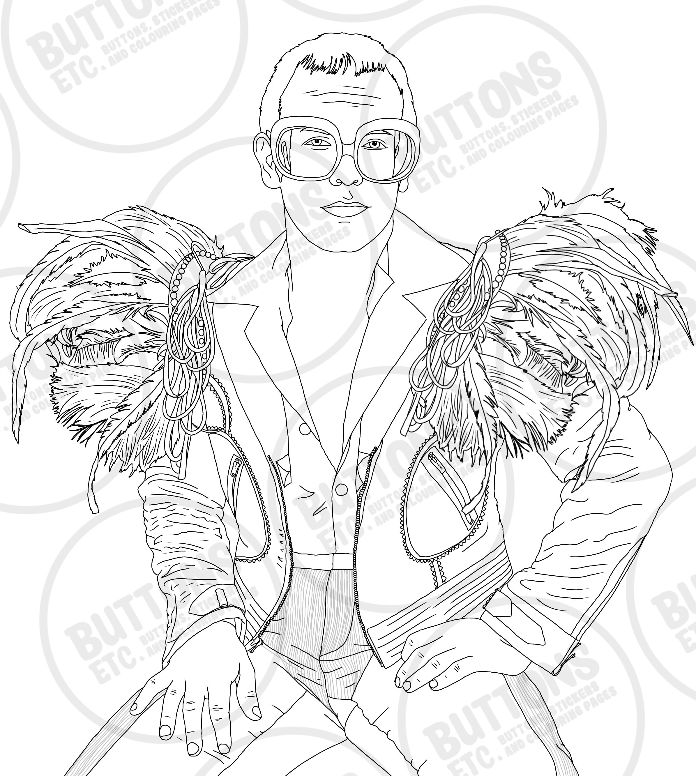 Elton John Colouring Page PNG & JPG Instant Download - Etsy Canada