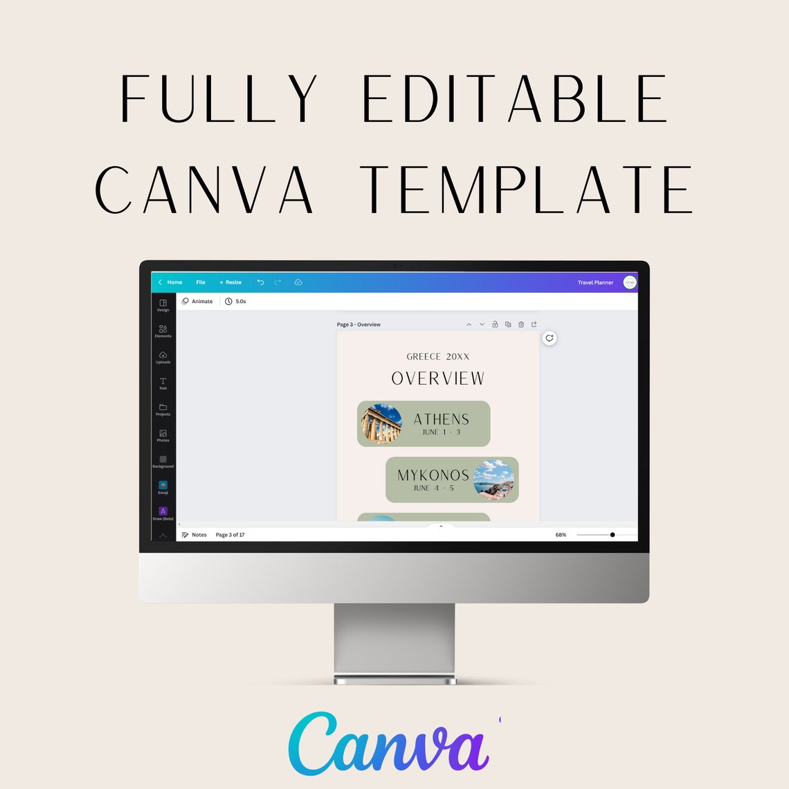 Vacation Planner Template, Travel Itinerary Template, Editable ...