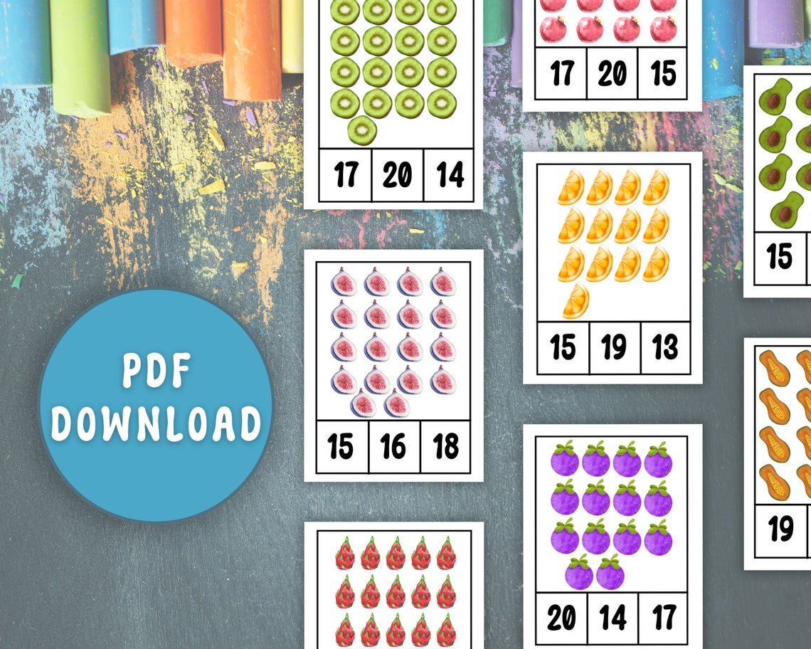 Preschool Number Matching, Count and Clip Cards, #1-20 Printable, Flash ...