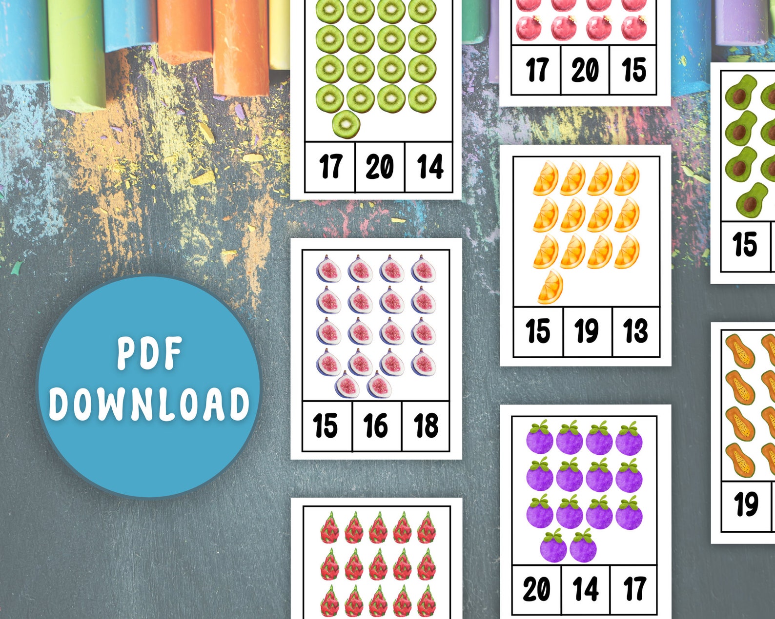 Preschool Number Matching, Count and Clip Cards, #1-20 Printable, Flash ...
