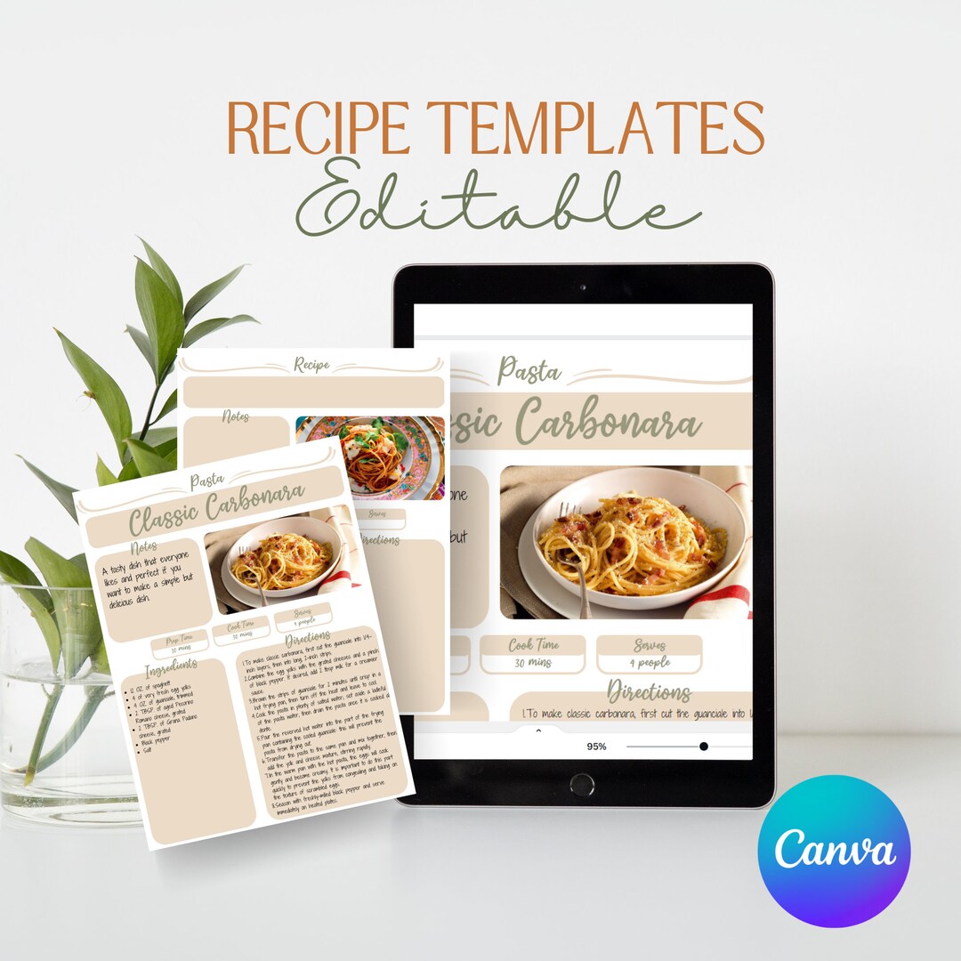 Recipe Template, Editable Recipe Template, Canva Template - Etsy