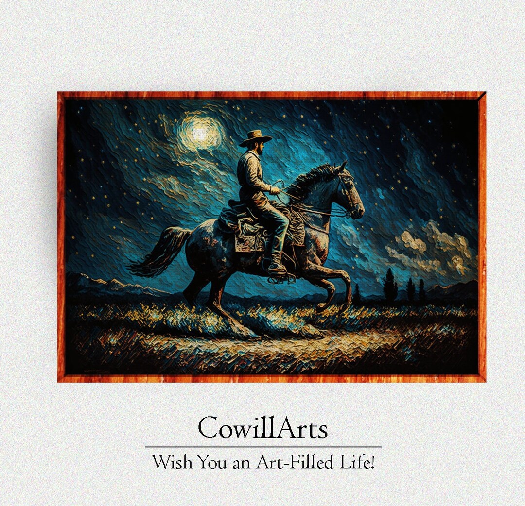 Cowboy Landscape Painting Galaxy Van Gogh Digital Download - Etsy