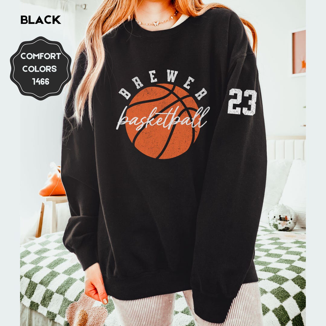 Custom Basketball With Number on Sleeve Sweatshirt, Comfort Colors ...