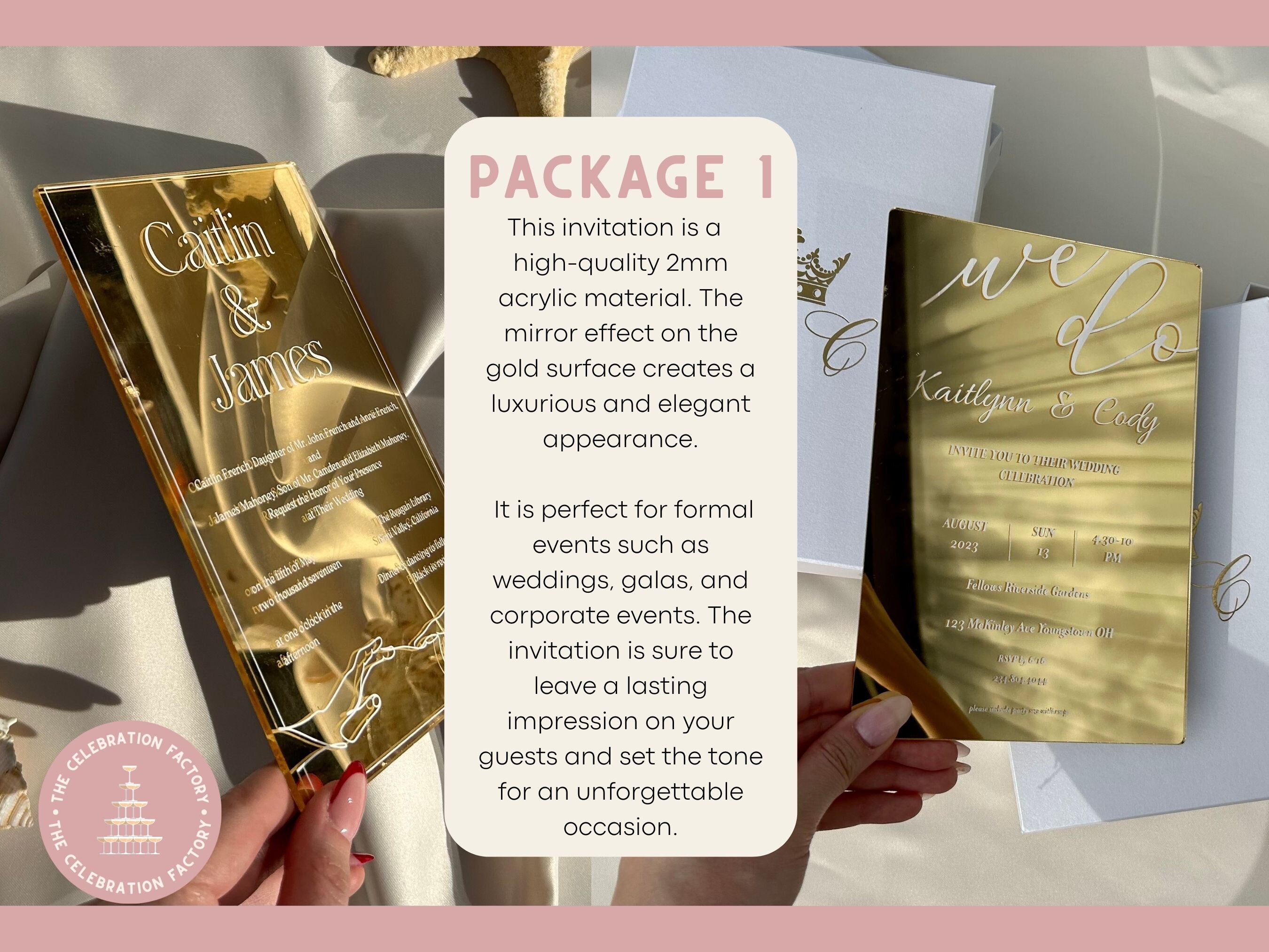 Luxury Gold Mirror Acrylic Wedding Invitations Quality Paper Invitation ...