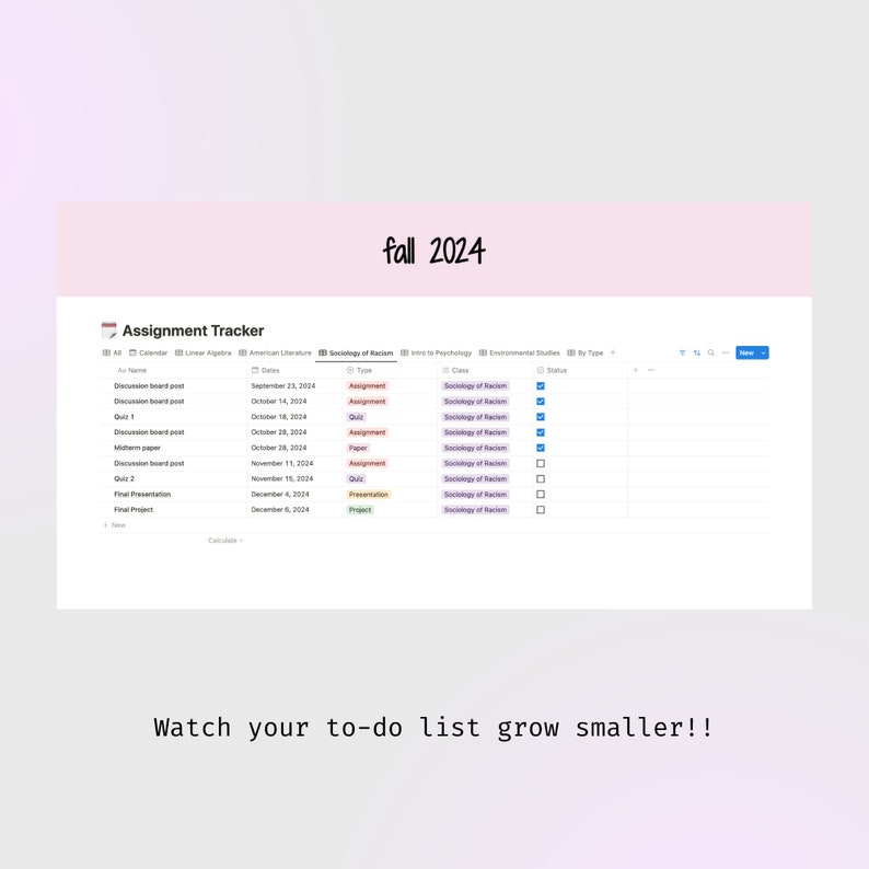 Assignment Tracker Notion Template for Students - Etsy