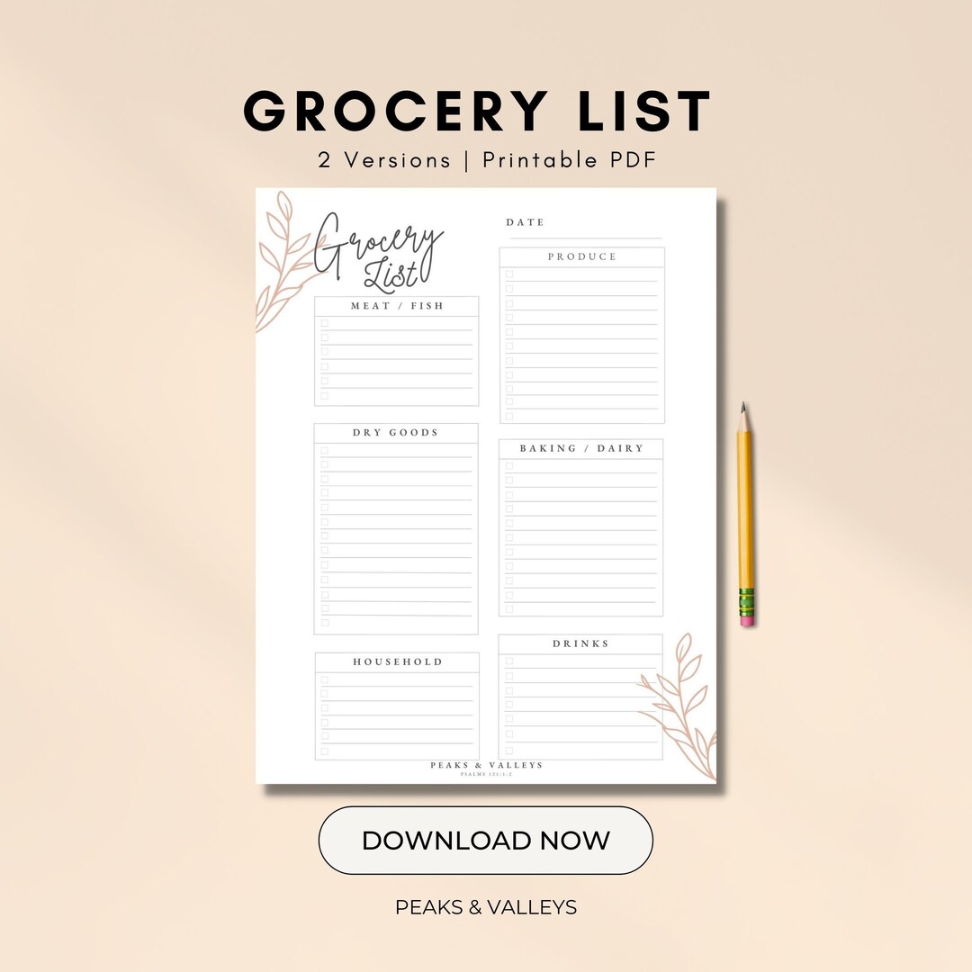 Grocery List Printable Template, Grocery Planner, Food Shopping List ...