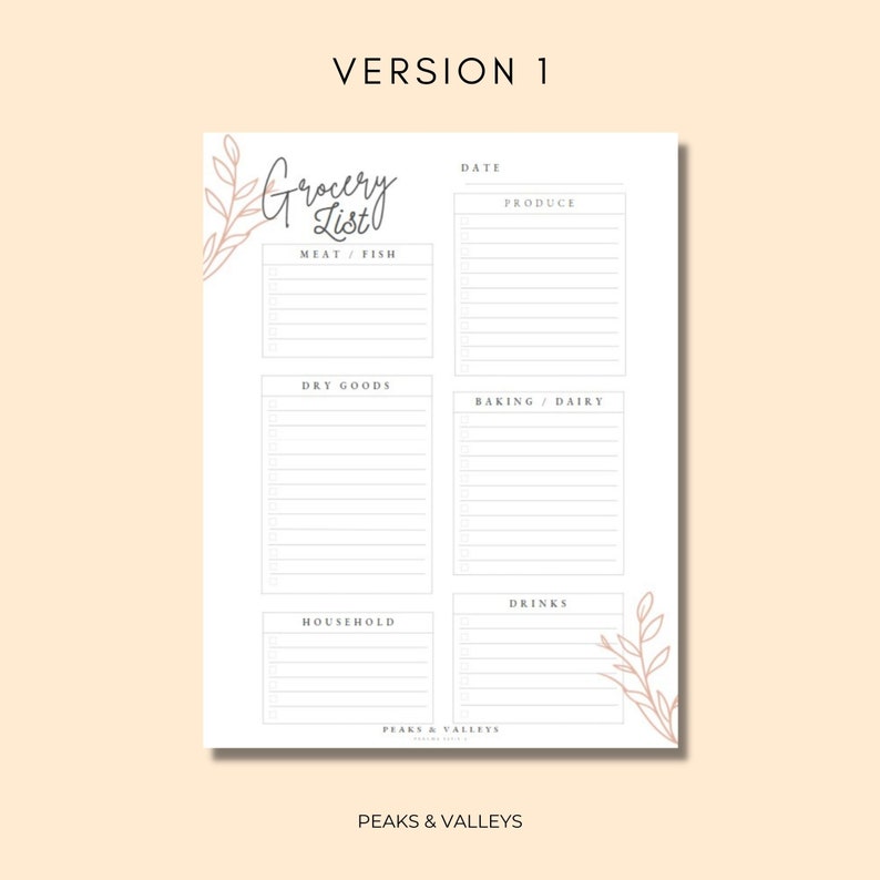 Grocery List Printable Template, Grocery Planner, Food Shopping List ...