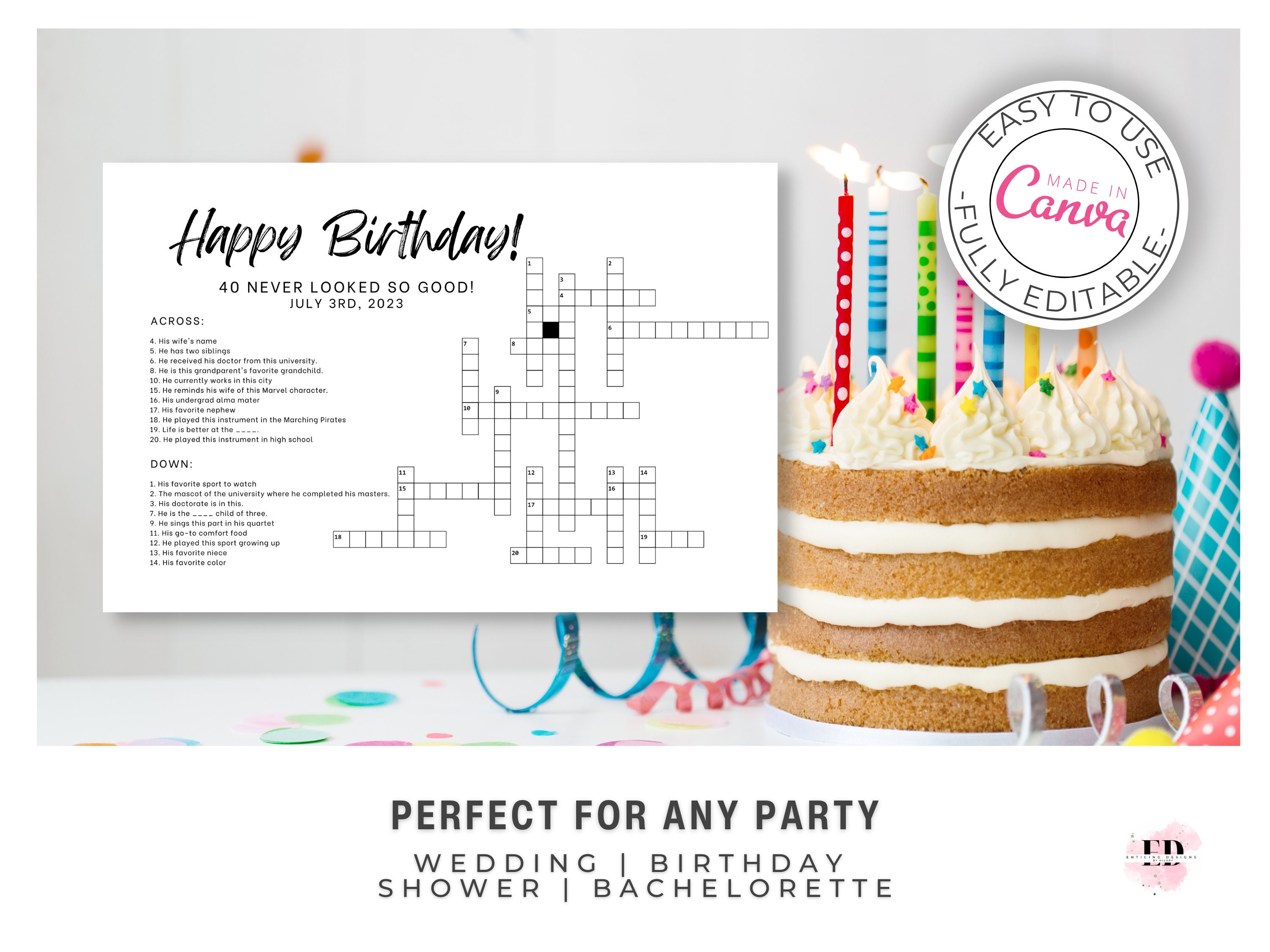 Custom Crossword, Cocktail Hour Decor, Bridal Shower Game, Bridal ...