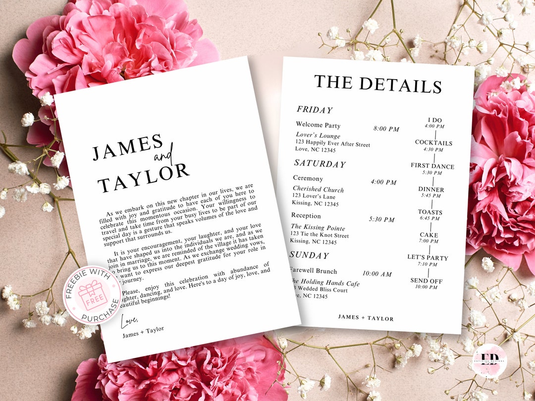 Wedding Details Card Template, Digital Wedding Guest Welcome Letter ...