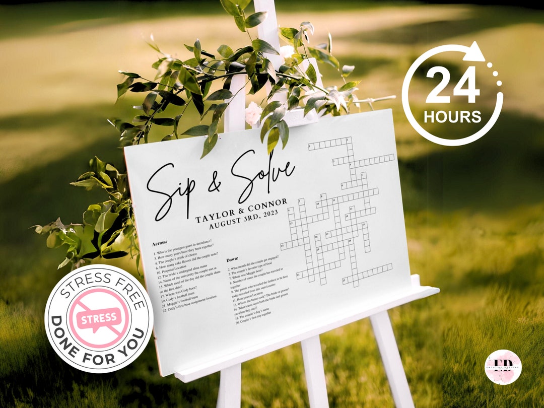 Custom Wedding Crossword Sip and Solve Puzzle, Wedding Games Digital ...