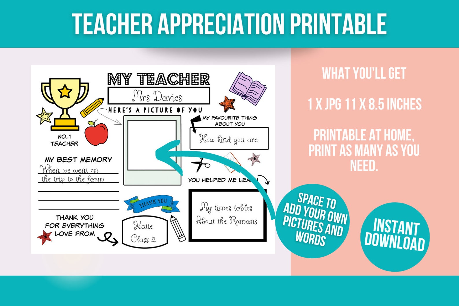 Teacher Appreciation Week Printable Teacher Appreciation Gift Thank You ...