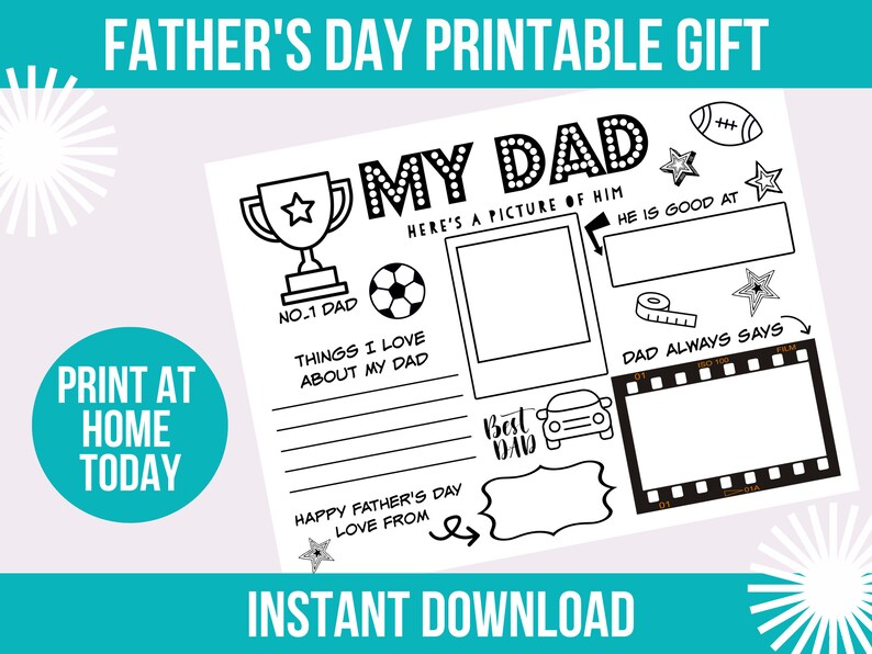 Happy Father's Day Coloring Sheet, Printable, All About Dad Fill in ...