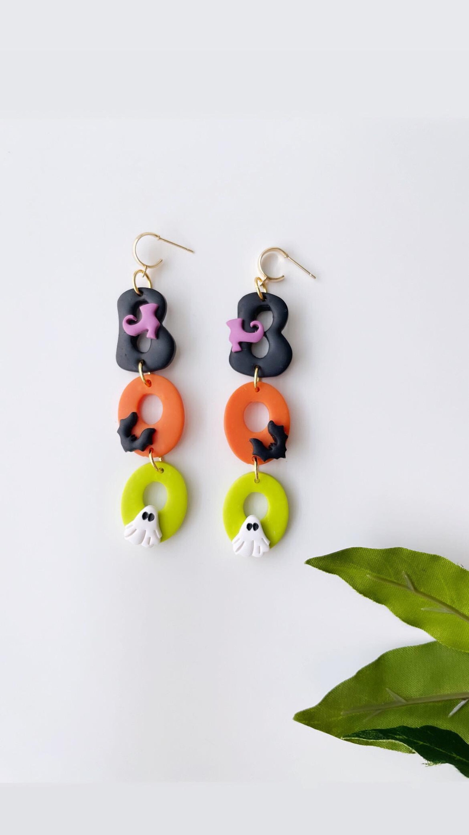 BOO Halloween Earrings, Polymer Clay Earrings, Handmade Spooky Earrings ...