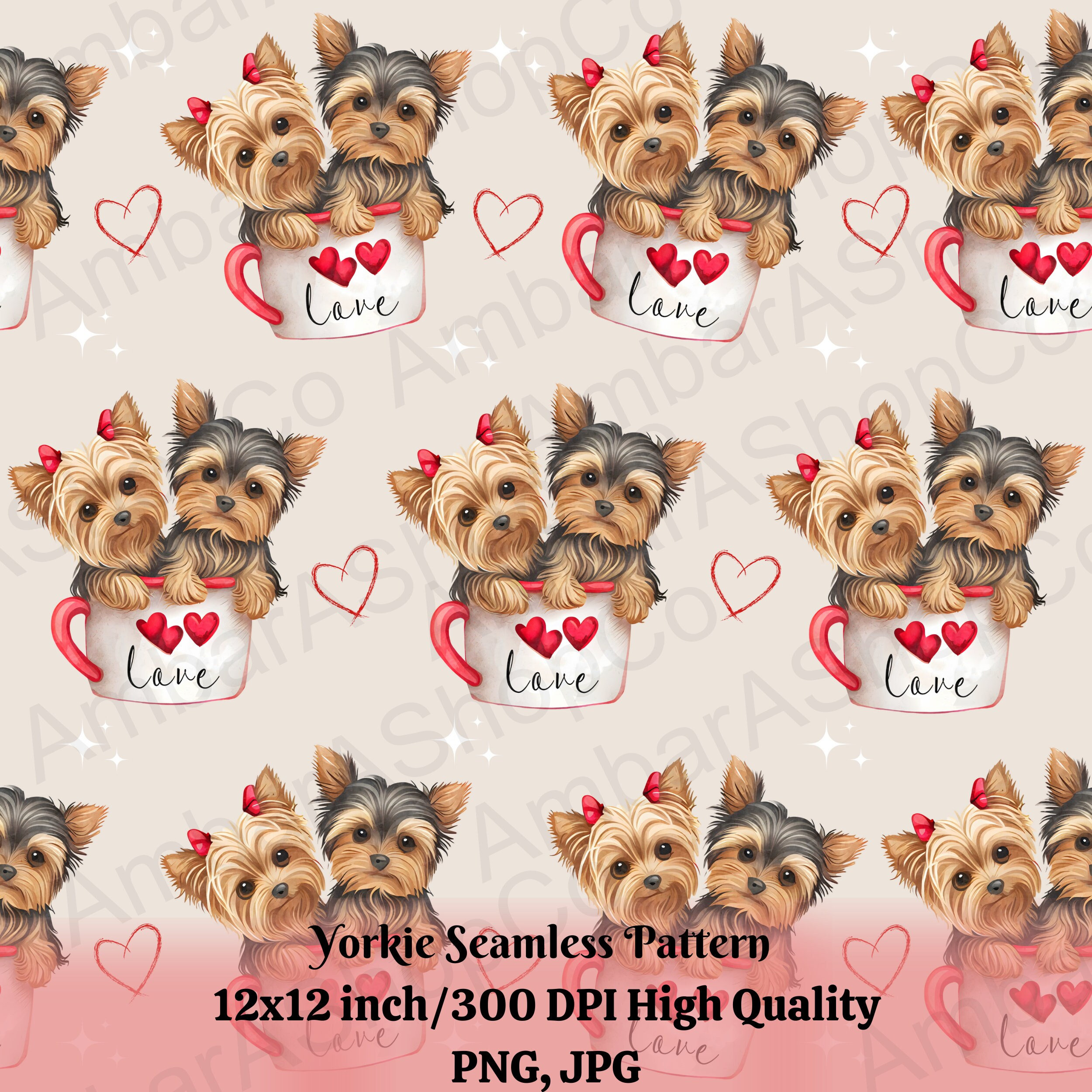 Seamless Digital Pattern Digital Paper Dog Backgrounds Yorkie Digital ...