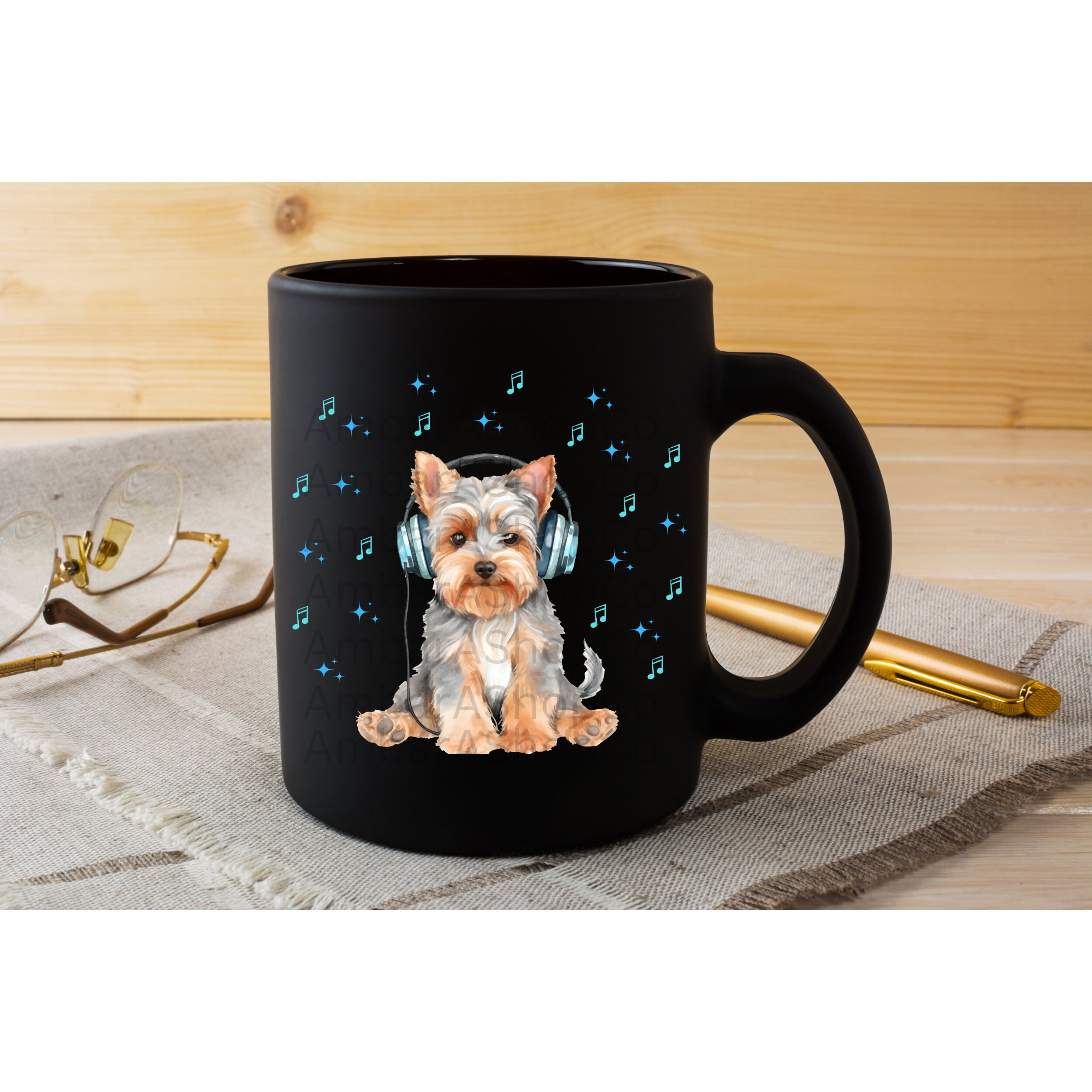 Yorkie With Headphones Png Yorkshire Terrier Png Yorkie Listening to ...