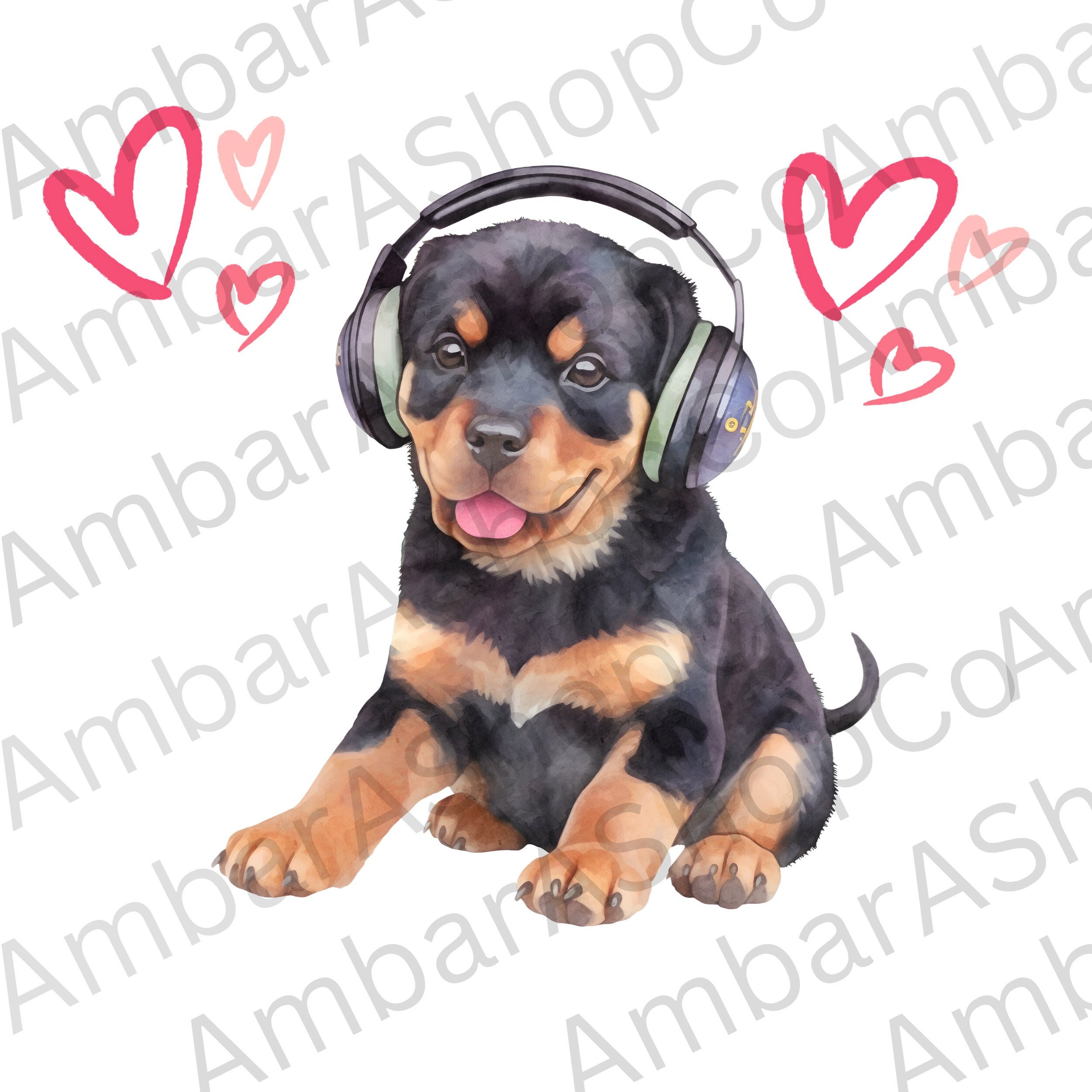 Rottweiler With Headphones Png Rottweiler Png Dog With Headphones Dog ...