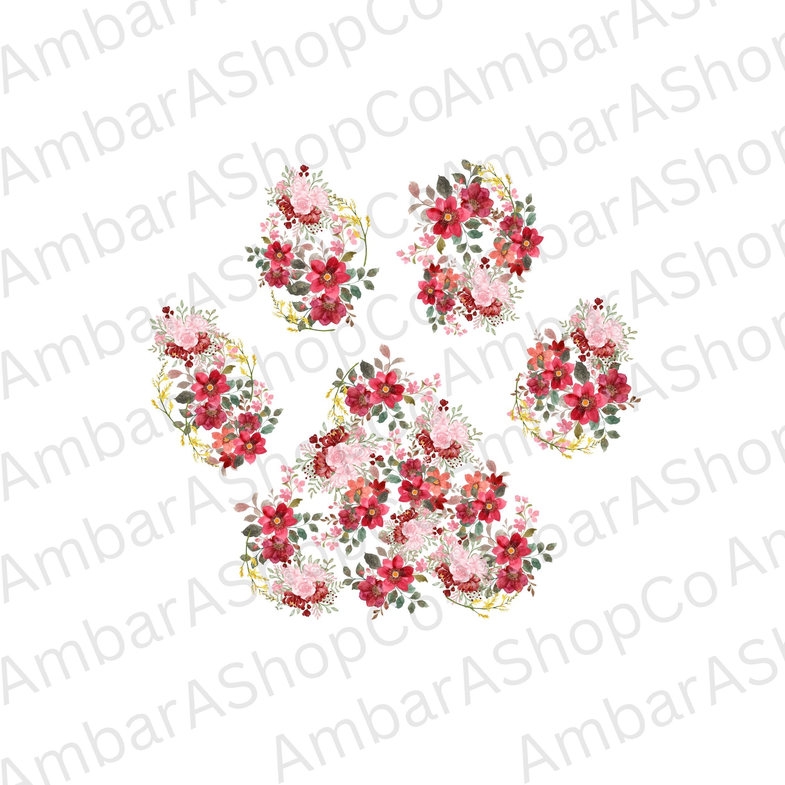Watercolor Floral Paw Print Clipart Dog Paw Print Floral Cat Paw ...