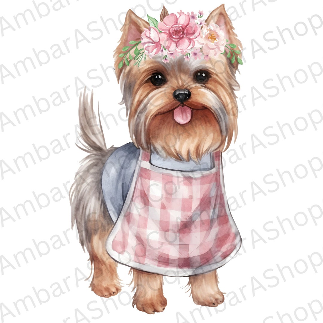 Yorkie Wearing Apron Png Yorkshire Terrier Svg Yorkie Mom Watercolor ...