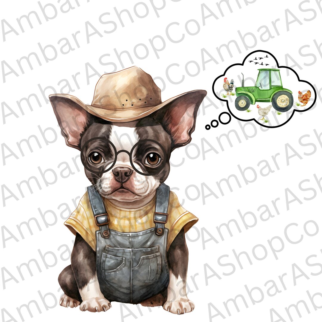 Boston Terrier Png Dog PNG Farm Png Watercolor Boston Terrier Farm Dog ...