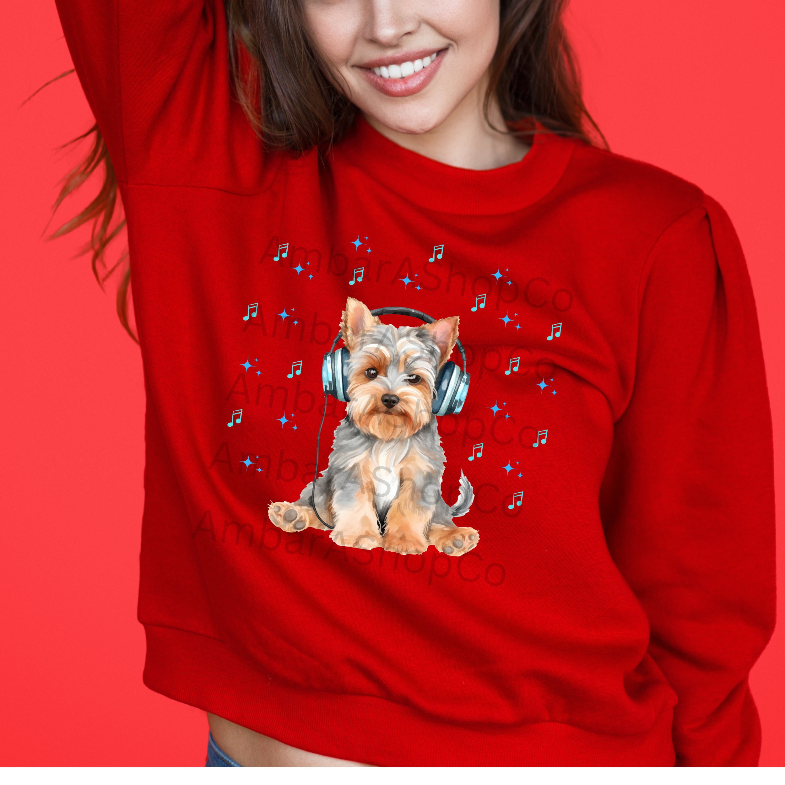 Yorkie With Headphones Png Yorkshire Terrier Png Yorkie Listening to ...