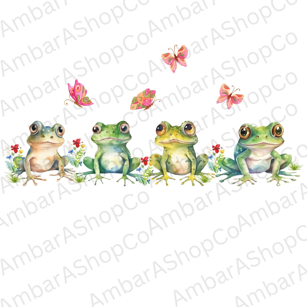 Watercolor Green Frogs Png Cute Frogs Floral Frogs Png Frog Clipart ...