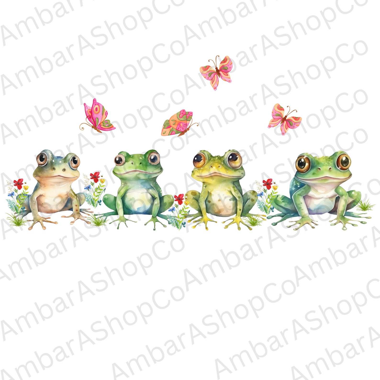 Watercolor Green Frogs Png Cute Frogs Floral Frogs Png Frog Clipart ...