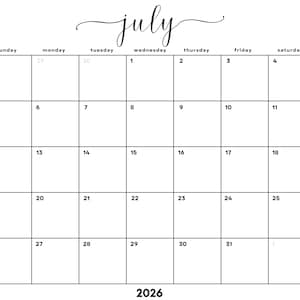 July 2026 Minimalist Calendar Printable: Sunday + Monday Start (PDF) - Etsy