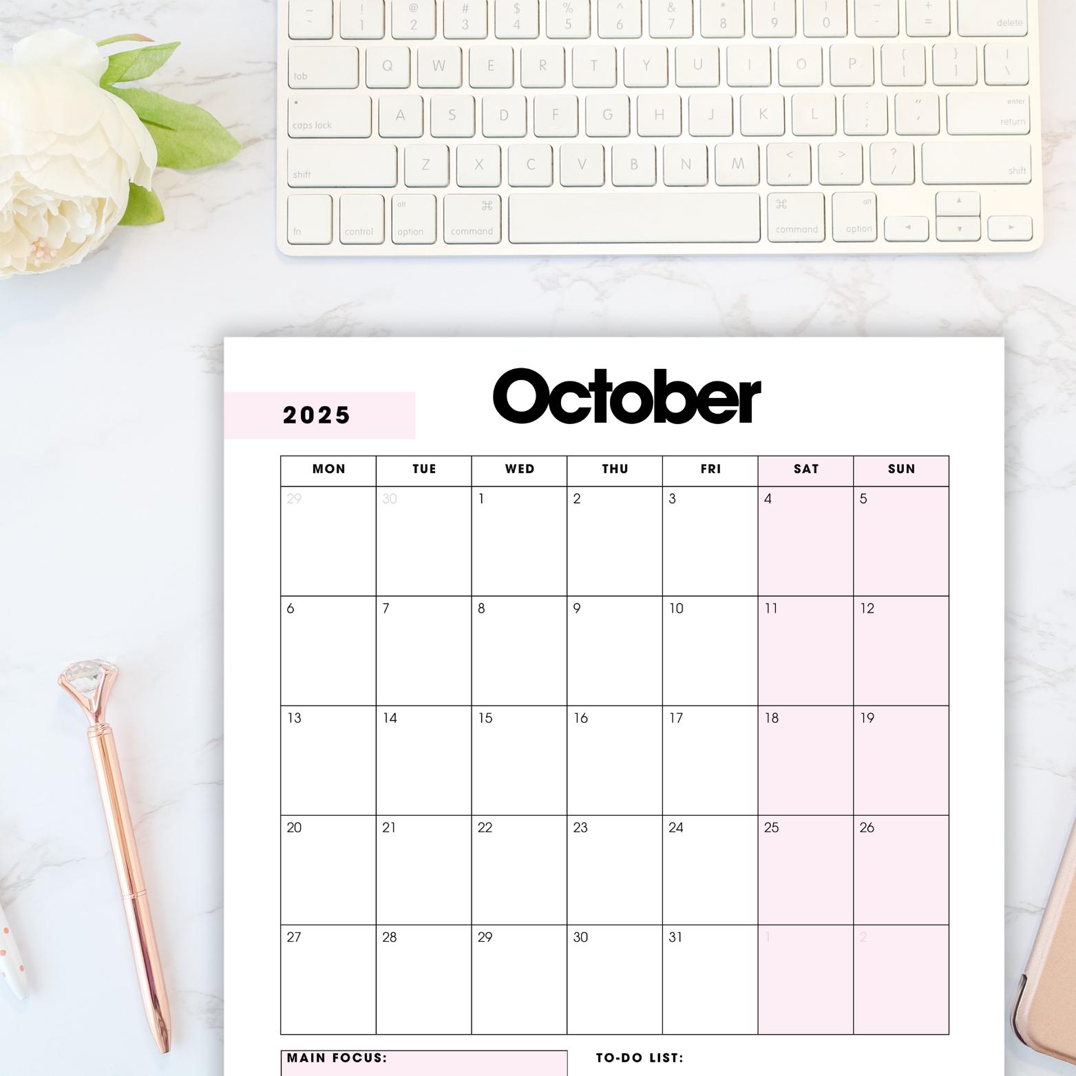 October 2025 Calendar Printable: Minimalist Design Monday Start ...