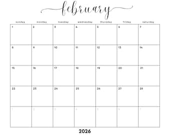 February 2026 Calendar Printable Editable, Cute Pink Calendar, Instant ...