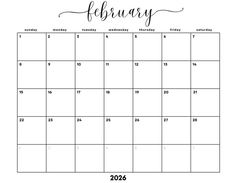 February 2026 Monthly Calendar Printable: Minimalist Letter PDF ...