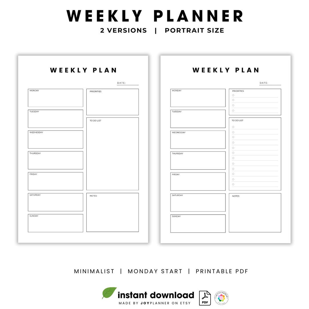 Minimalist Weekly Planner Printable | Brain Dump, To-do List (PDF) - Etsy