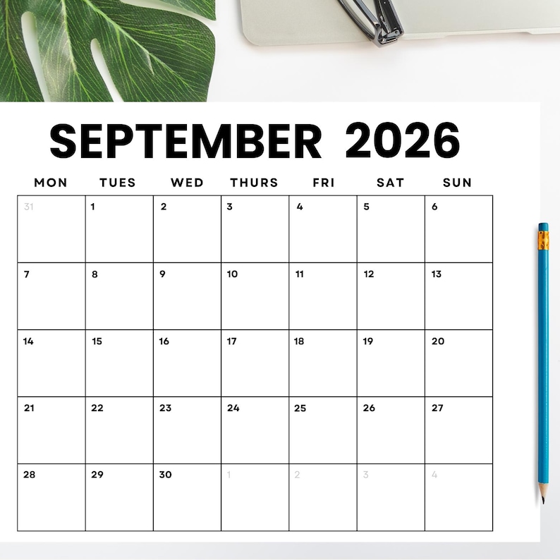 September 2026 Calendar: Minimalist Monthly Planner (printable PDF) - Etsy
