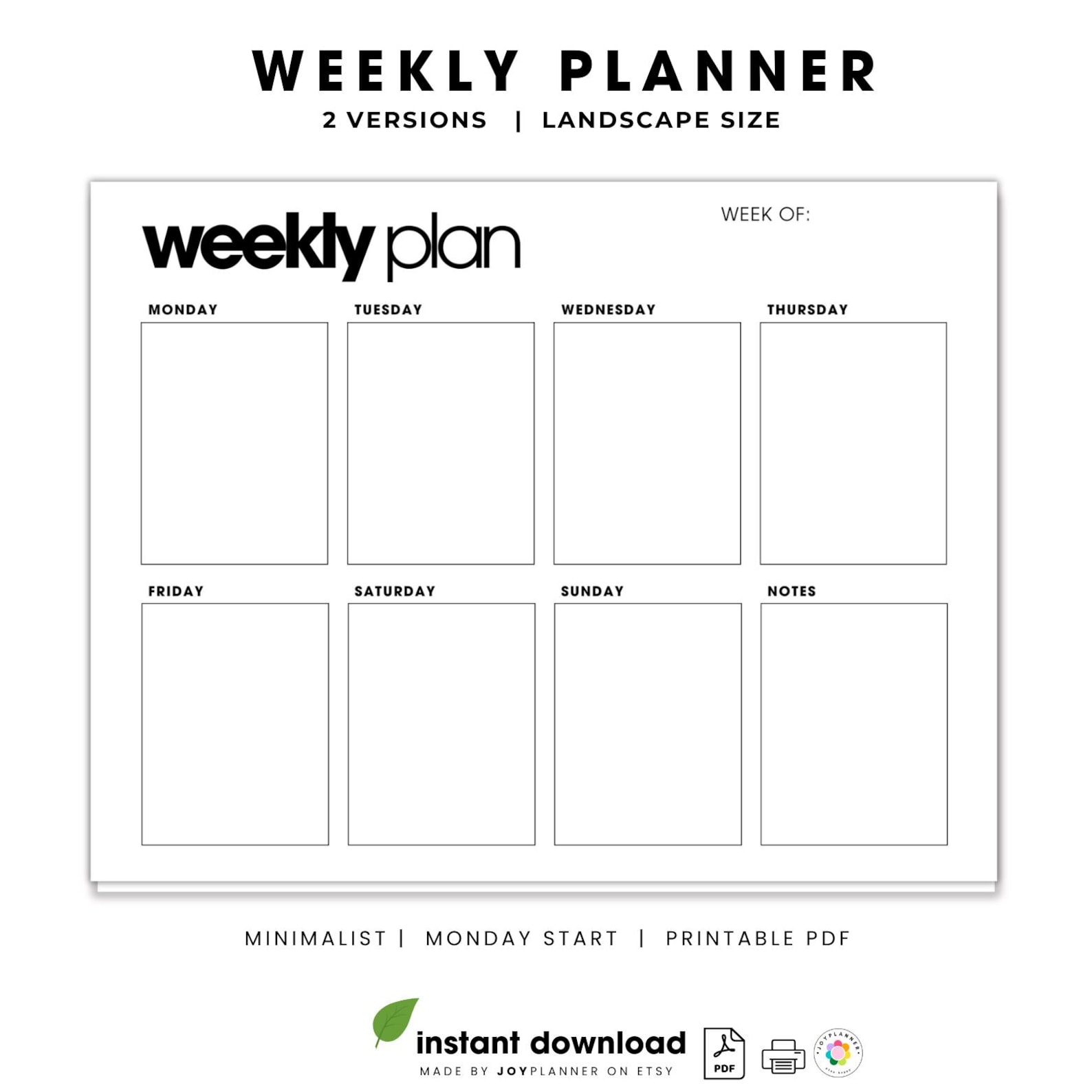 Minimalist Weekly Planner Printable PDF| Instant Digital Download ...