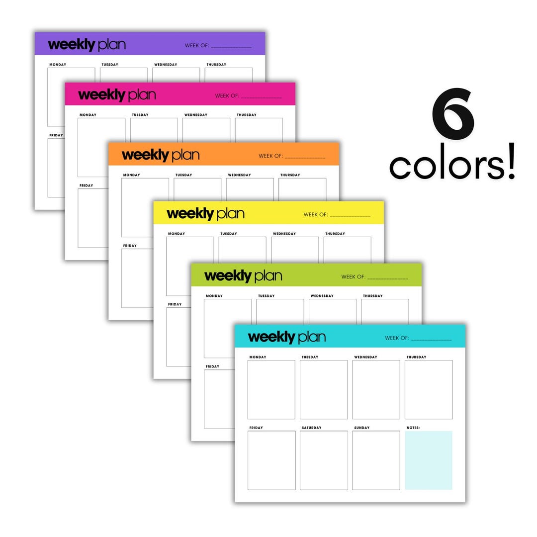 Colorful Weekly Planner Printable PDF Bundle - 5 COLORS | Instant ...