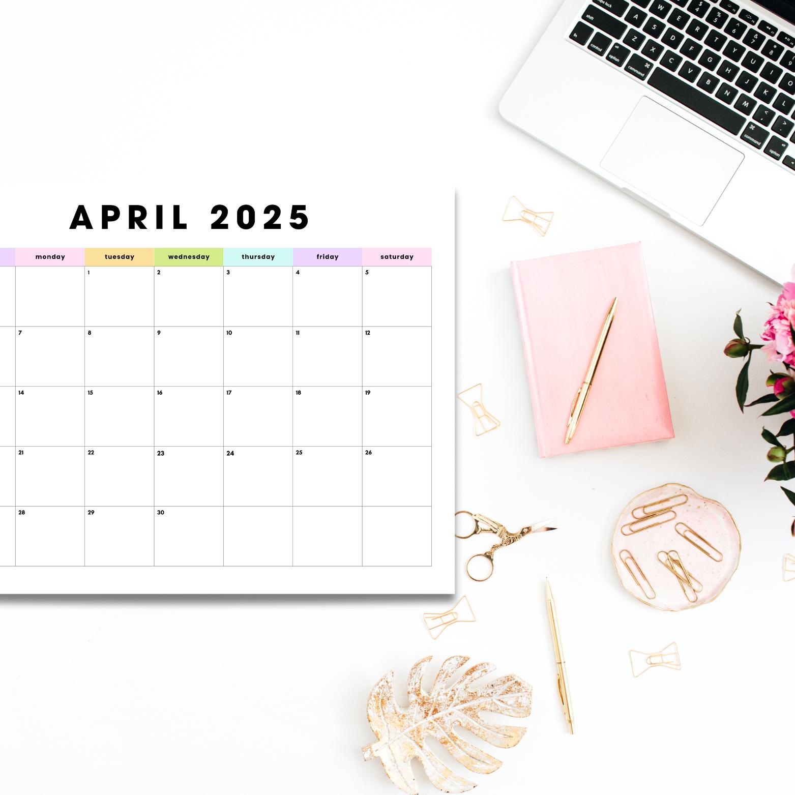 Dated April 2025 Minimalist Colorblock Monthly Calendar Printable PDF ...
