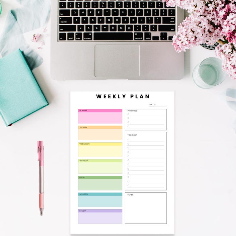 Minimalist Color Weekly Planner Printable PDF| Instant Digital Download ...