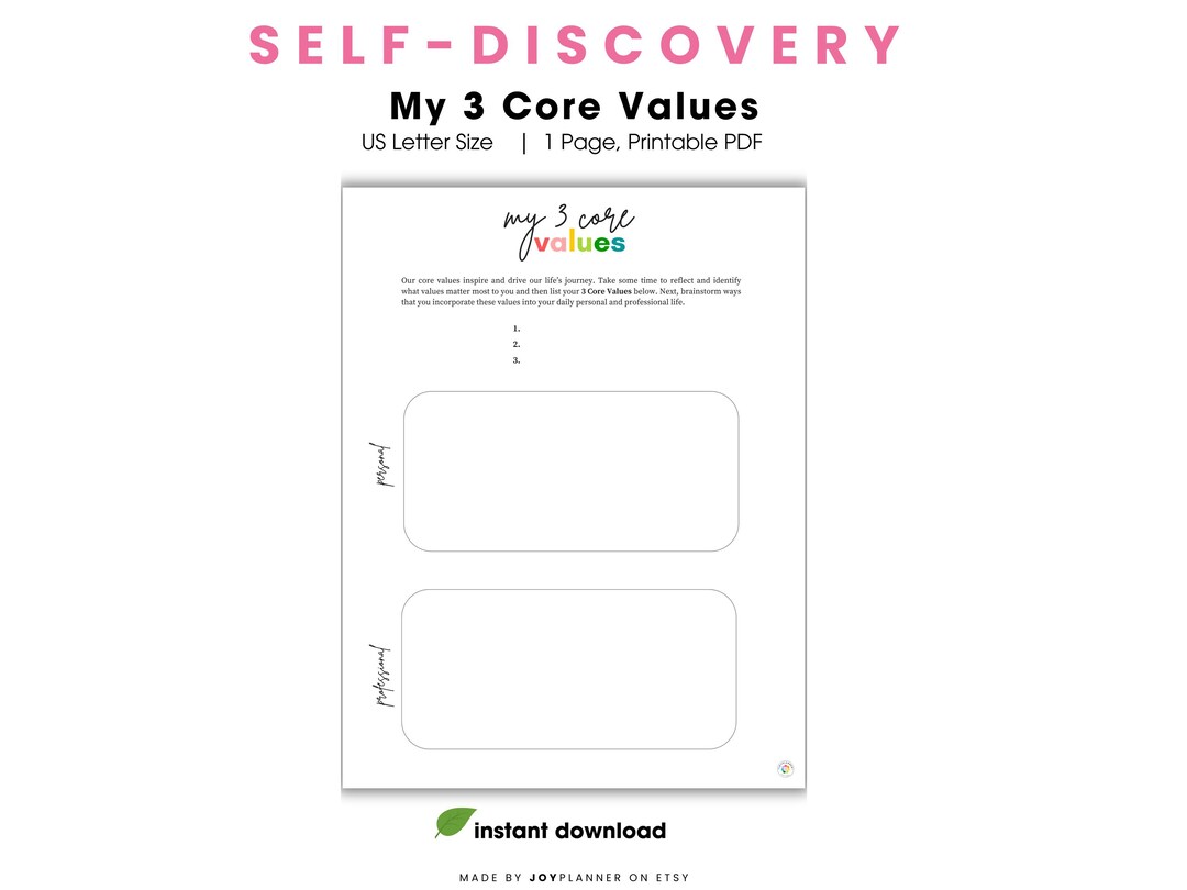 Core Values Worksheet | Self Reflection, Goal Setting (digital Download ...