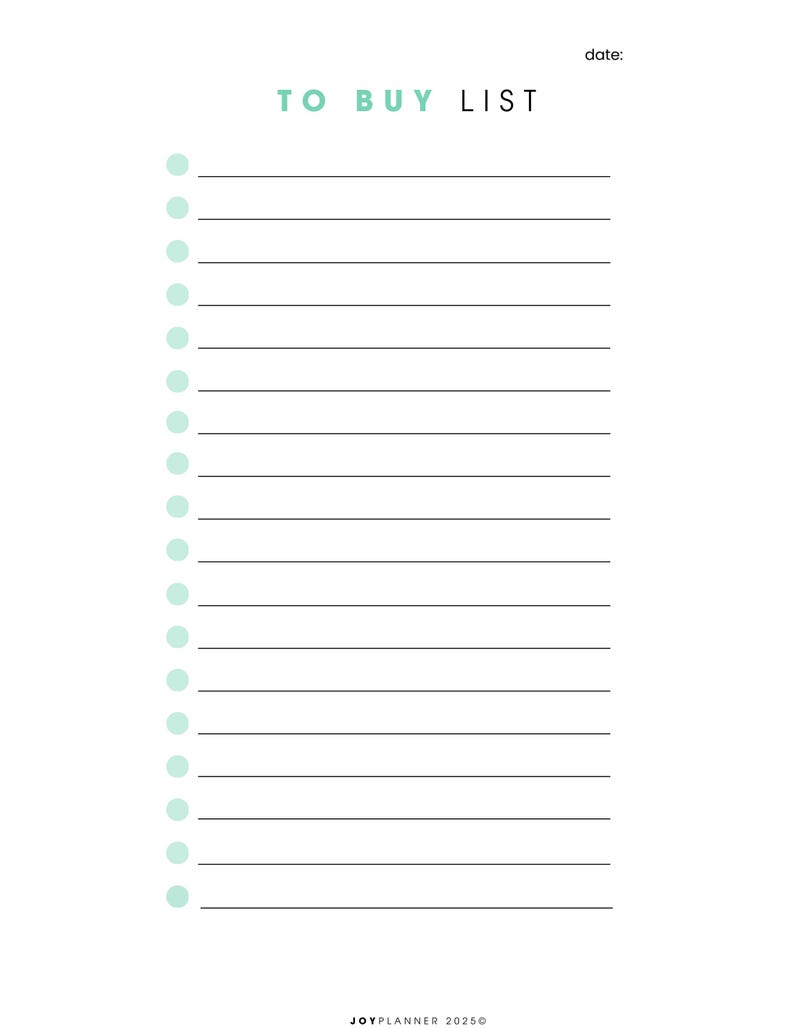Minimalist To-buy List Printable | Shopping List Template (digital ...