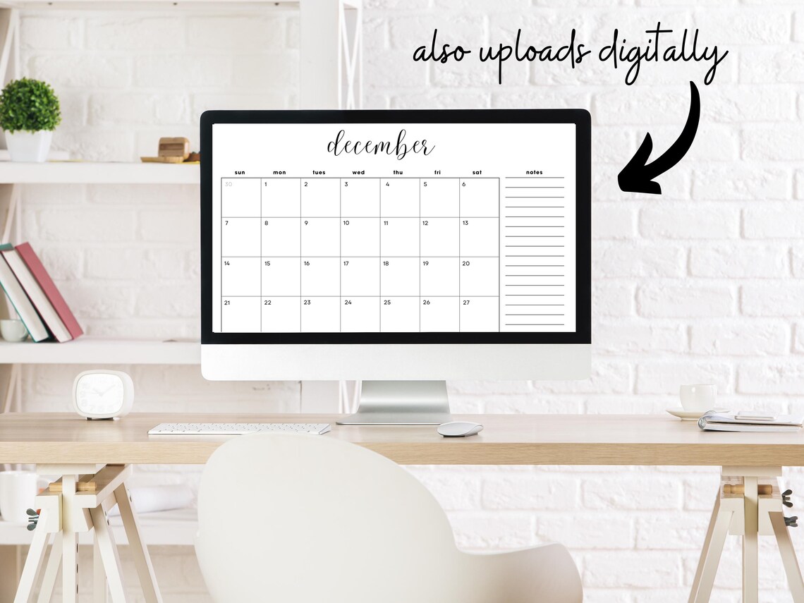 December 2025 Monthly Calendar W/notes: Minimalist Cursive Landscape ...
