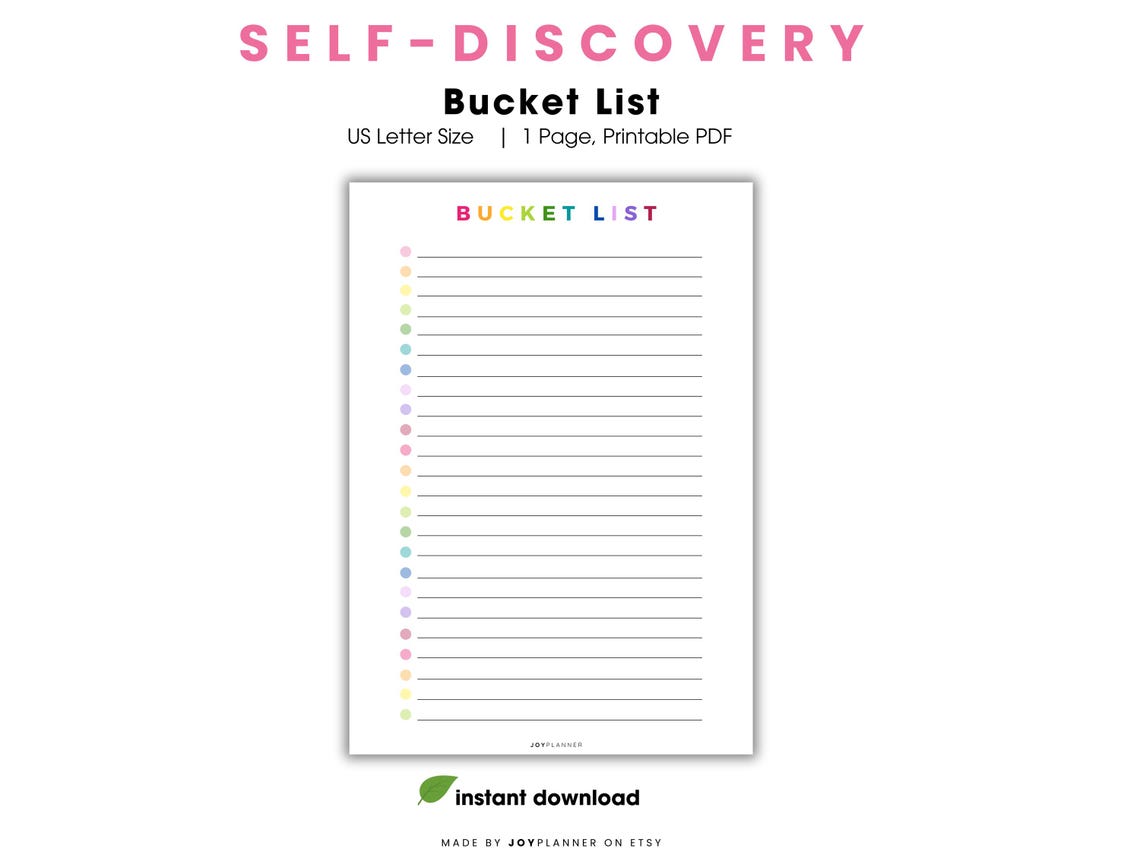 Rainbow Bucket List Printable | Joyplanner Template | Digital Download ...