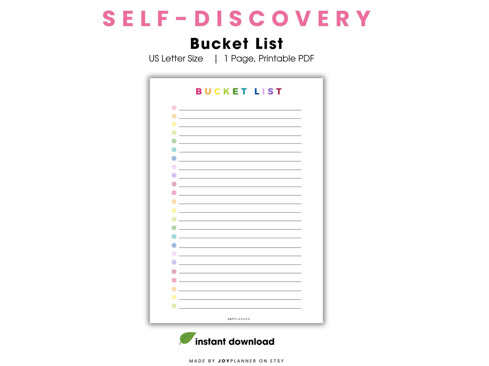 Rainbow Bucket List Printable | Joyplanner Template | Digital Download ...