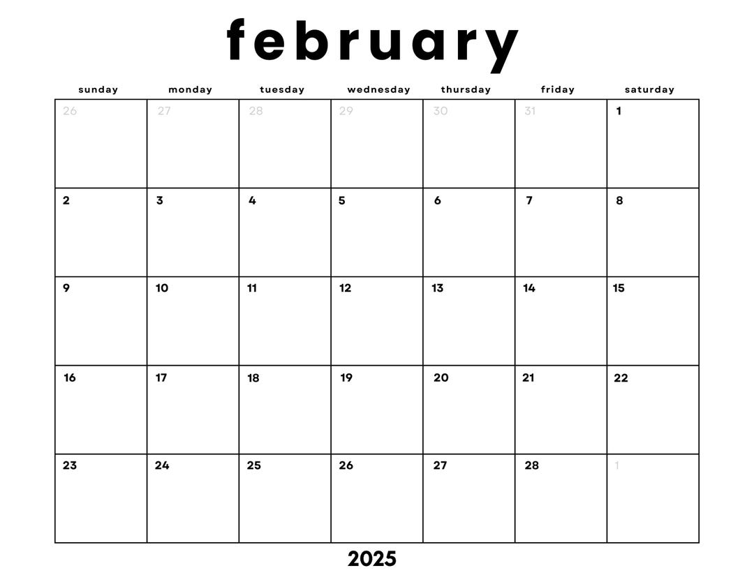 Dated February 2025 Minimalist Monthly Calendar Printable PDF| Instant ...