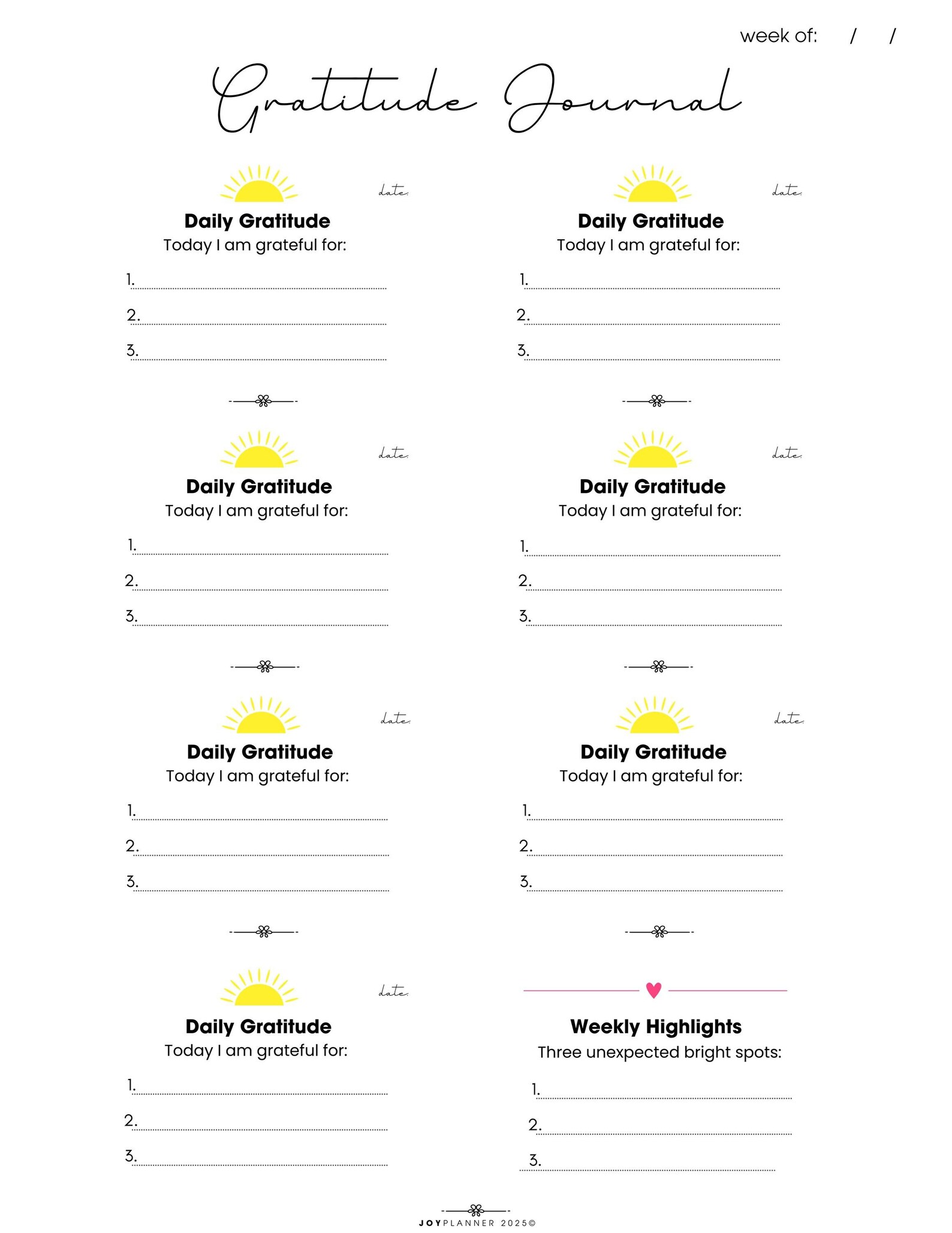 Printable Daily Gratitude Journal | Self-love List, Weekly Reflection ...