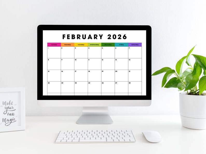 February 2026 Colorblock Calendar: Minimalist Brights Printable (PDF ...