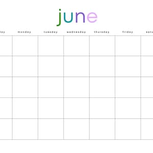 Undated June Rainbow Calendar Printable PDF| Digital Perpetual May 2025 ...
