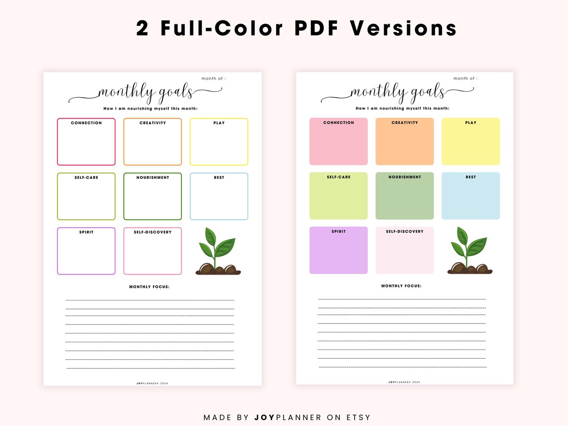 Monthly Self-care Goal Worksheet | Holistic Planning (digital Download ...