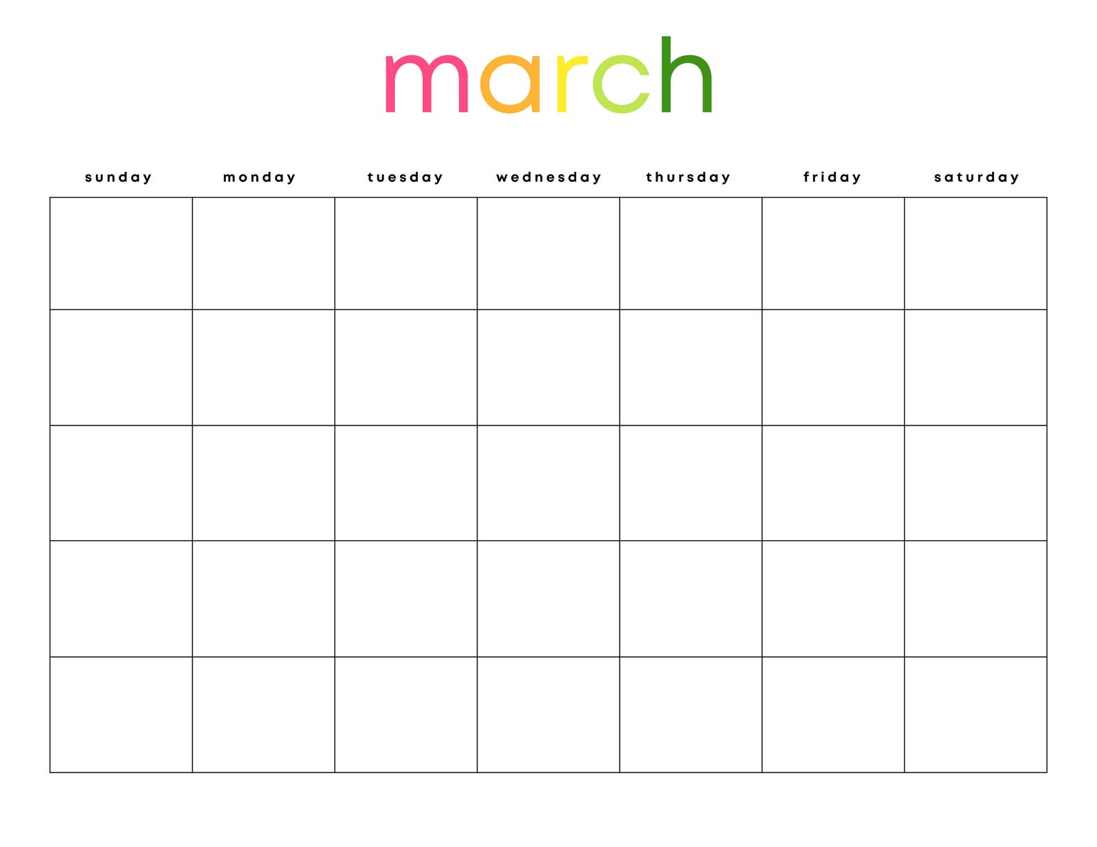 Undated March Rainbow Calendar: Printable Planner (digital Download) - Etsy