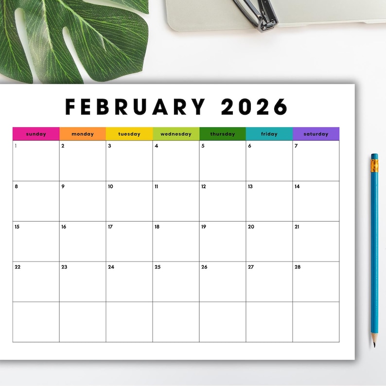 February 2026 Colorblock Calendar: Minimalist Brights Printable (PDF ...