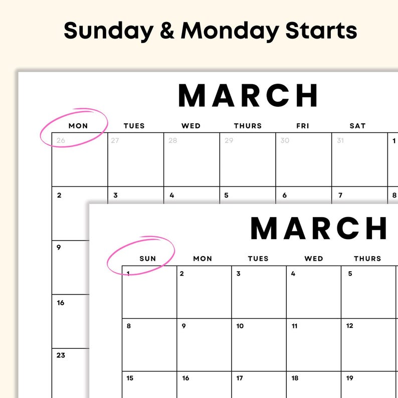 March 2026 Monthly Calendar Printable | Minimalist Design (digital ...