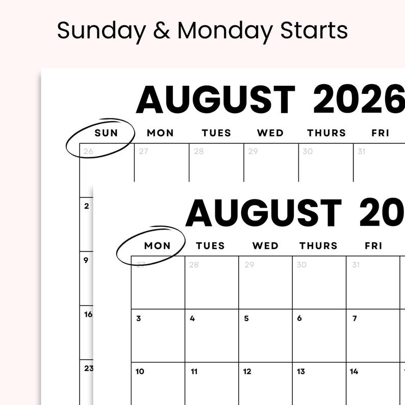 August 2026 Monthly Calendar Printable: Minimalist PDF (sunday/monday ...